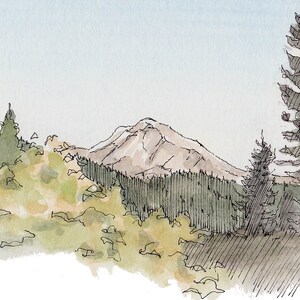 MOUNT SHASTA Ink and Watercolor Art Prints Drawing | Etsy