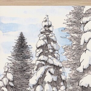 SNOW COVERED TREE Near Lake Tahoe, California - Ink and Watercolor ...