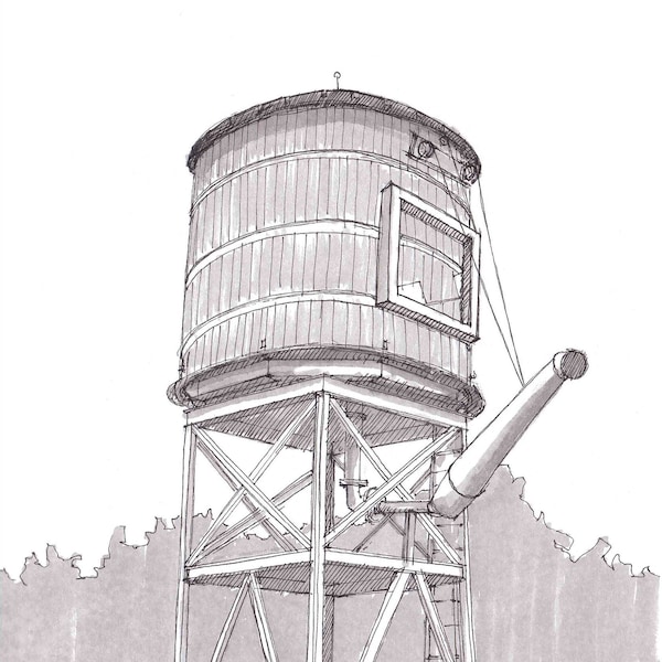 Railroad Water Tower Art - Etsy