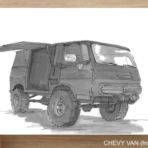 CLASSIC CHEVY VAN - Vintage, Van, Vanlife, Custom 4x4, Drawing, Pen and ...