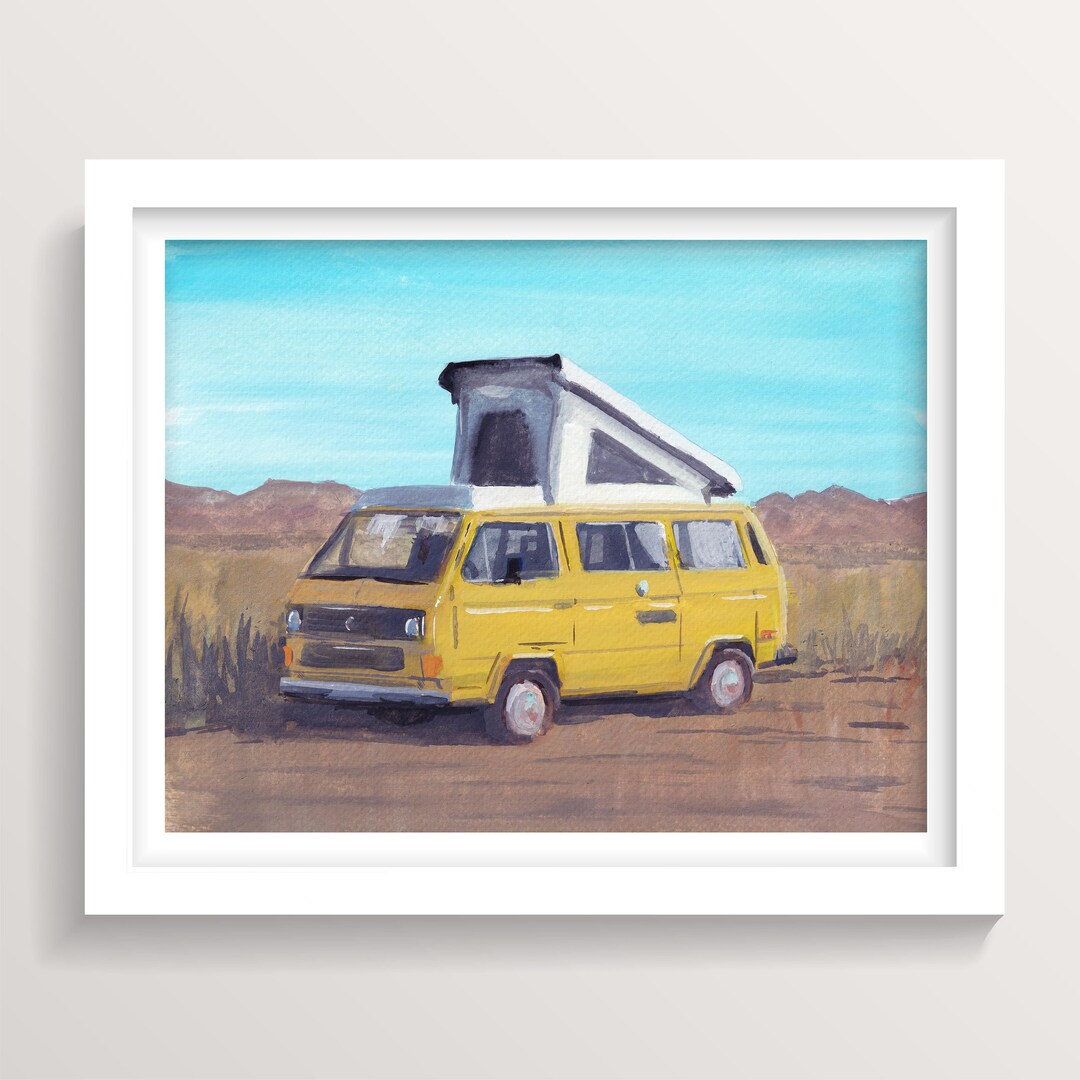 YELLOW VAN WESTFALIA - Desert Landscape Vanlife Roadtrip, Gouache ...