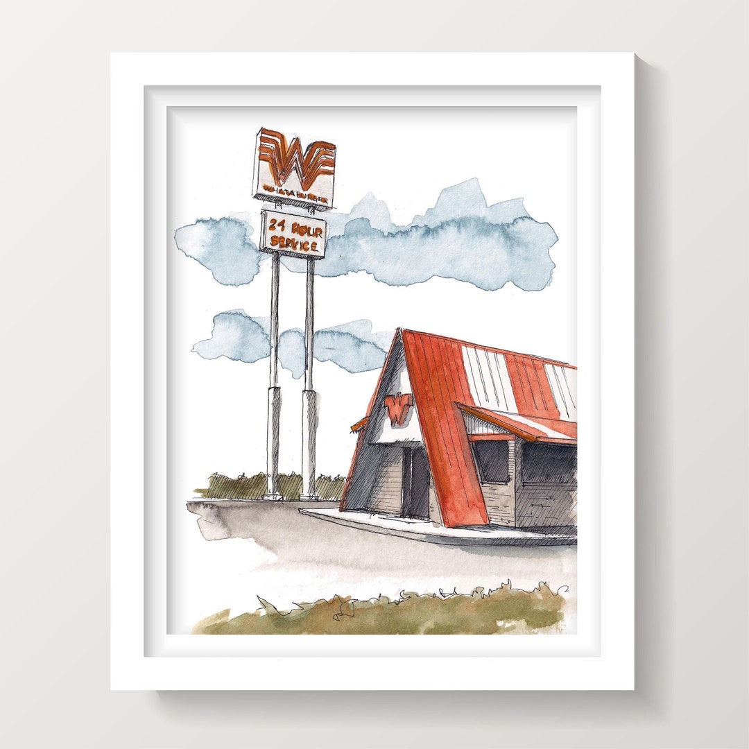 WHATABURGER FAST FOOD - Ink and Watercolor Painting, Kitchen Wall Art ...