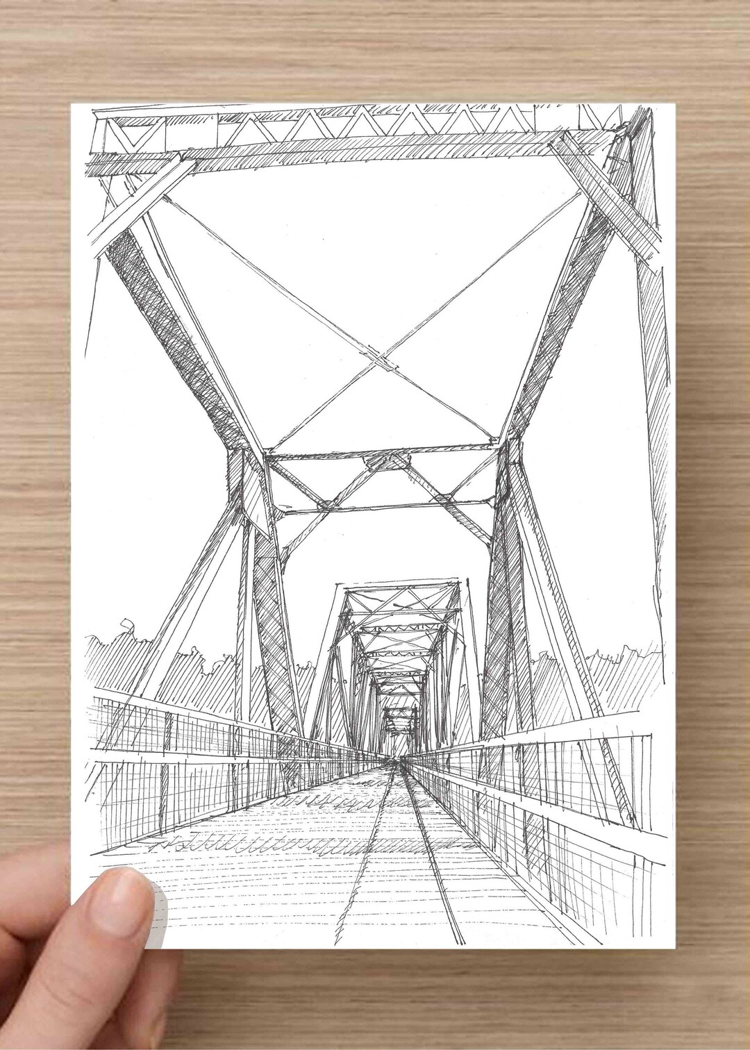 Steel Bridge Pen and Ink Drawing, Columbia SC, Palmetto Trail Art Print ...