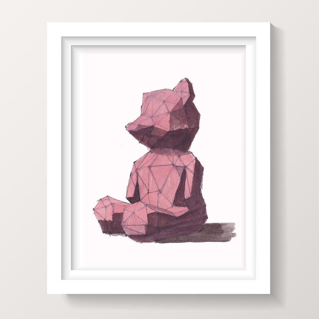 Teddy Sculpture | Geometric Bear Desert Art | Watercolor & Ink Print ...