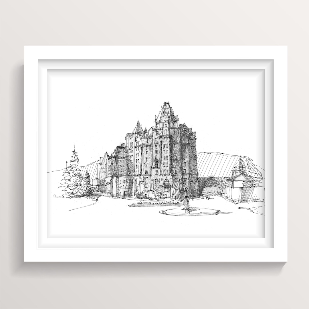 FAIRMONT BANFF SPRINGS - Ink and Graphite Drawing of the Historic ...