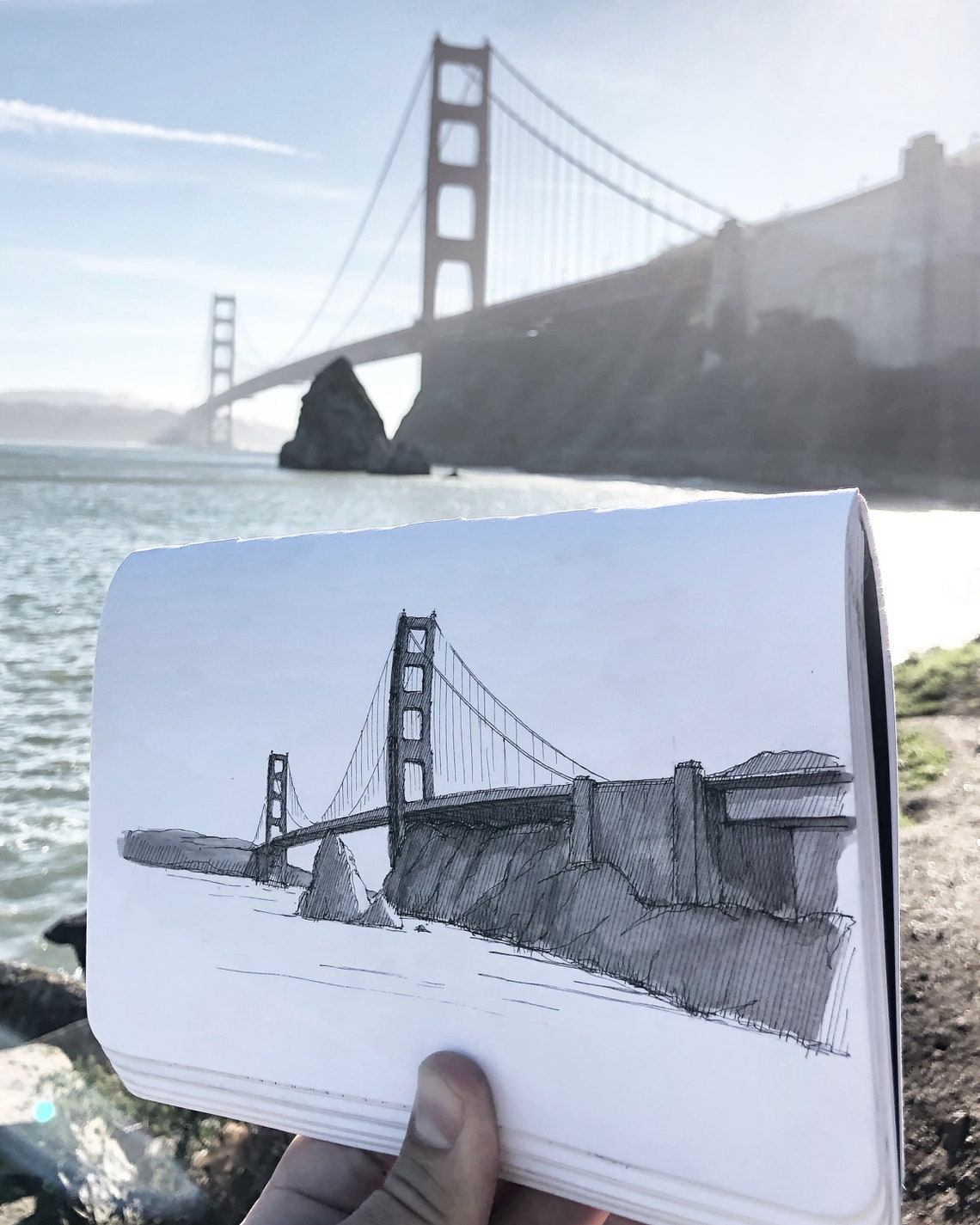 GOLDEN GATE BRIDGE - San Francisco, Bay, California, Drawing, Pen and ...