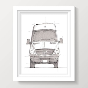 SPRINTER CAMPER VAN Pen and Ink Drawing Sketch Art Print - Etsy
