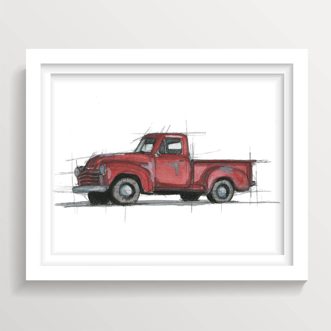 CLASSIC CHEVY PICKUP - Truck, Red, Vintage, Chevrolet, Drawing, Ink ...