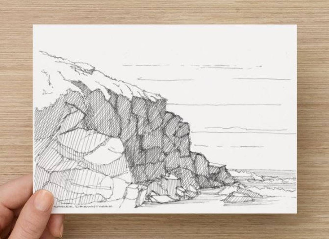 California Coast Sketchbook Art Print – Rocky Beach Pen and Ink Drawing ...