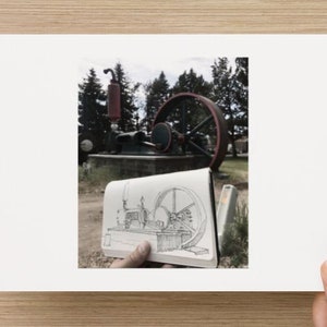 VINTAGE STEAM ENGINE - Technology, Power, Engineering, Line Drawing ...