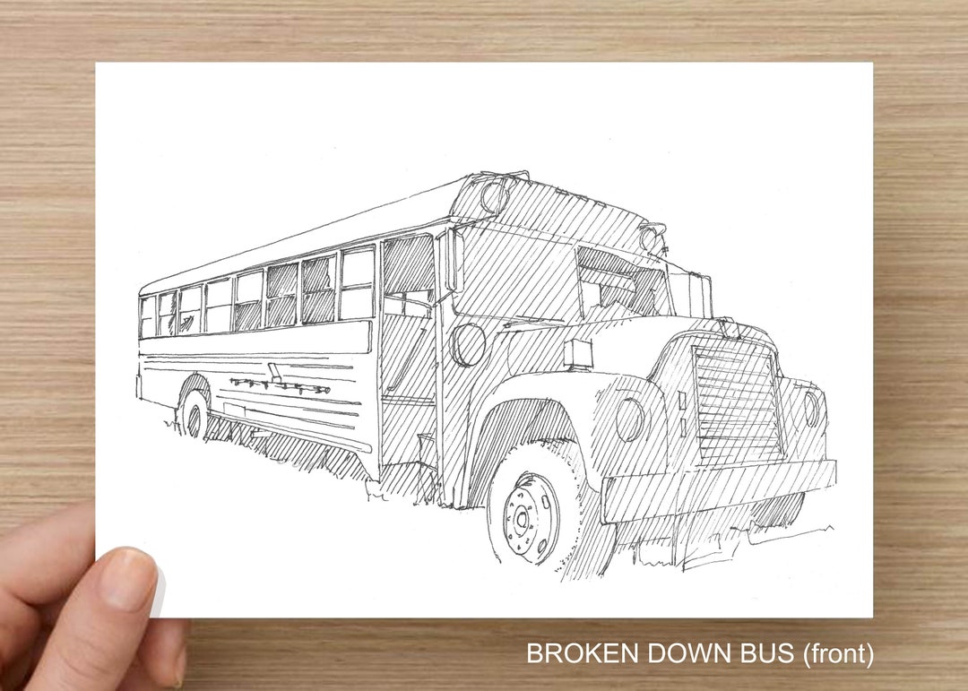 ABANDONED SCHOOL BUS - Rusty Old Vehicle, Drawing, Pen and Ink, Line ...