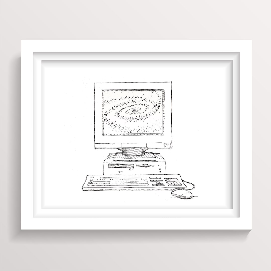 OLD PC COMPUTER - Microsoft Windows Galaxy, 1990's, Pen and Ink Line ...
