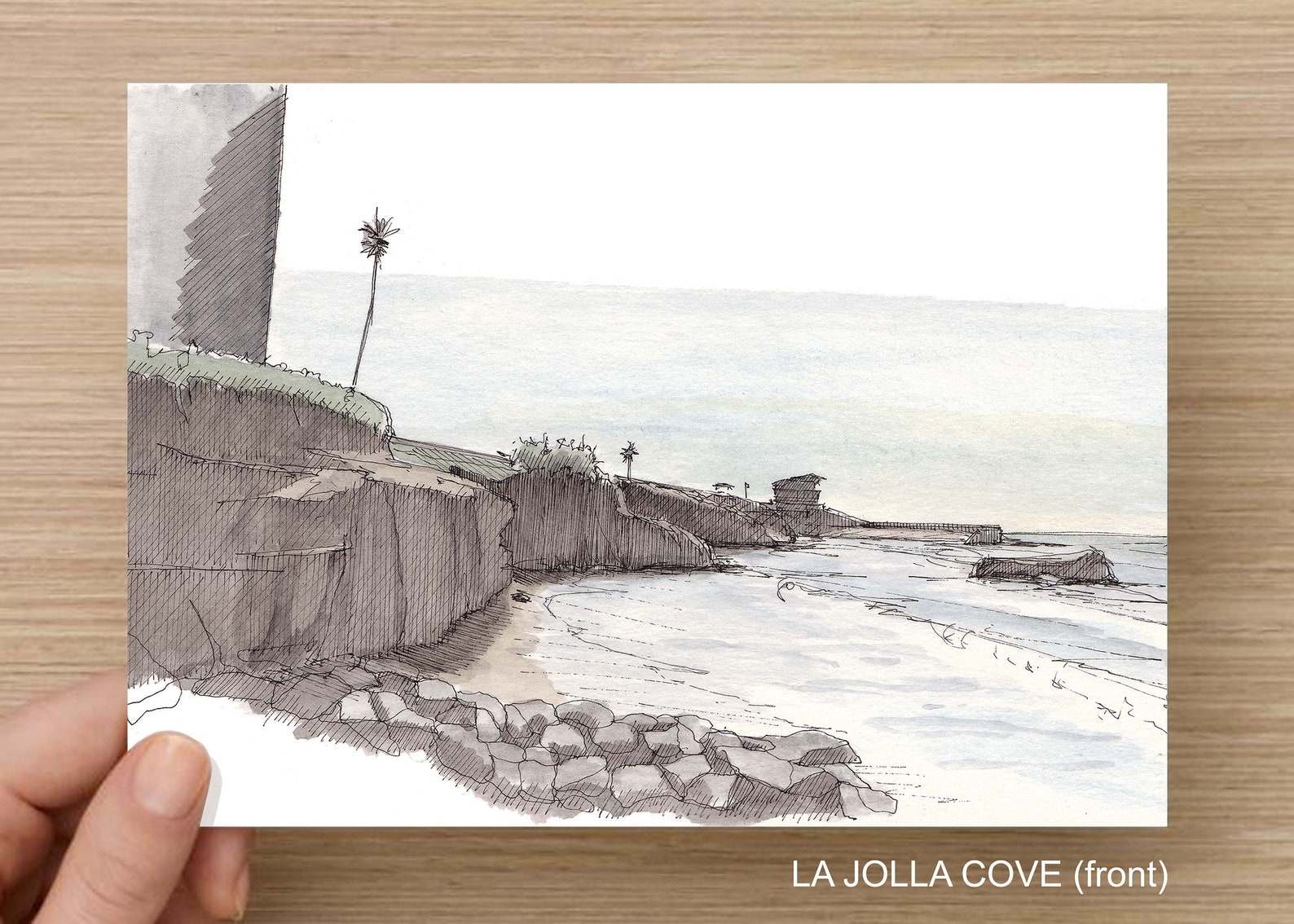 LA JOLLA COVE Beach Ocean Cliffs San Diego Drawing | Etsy