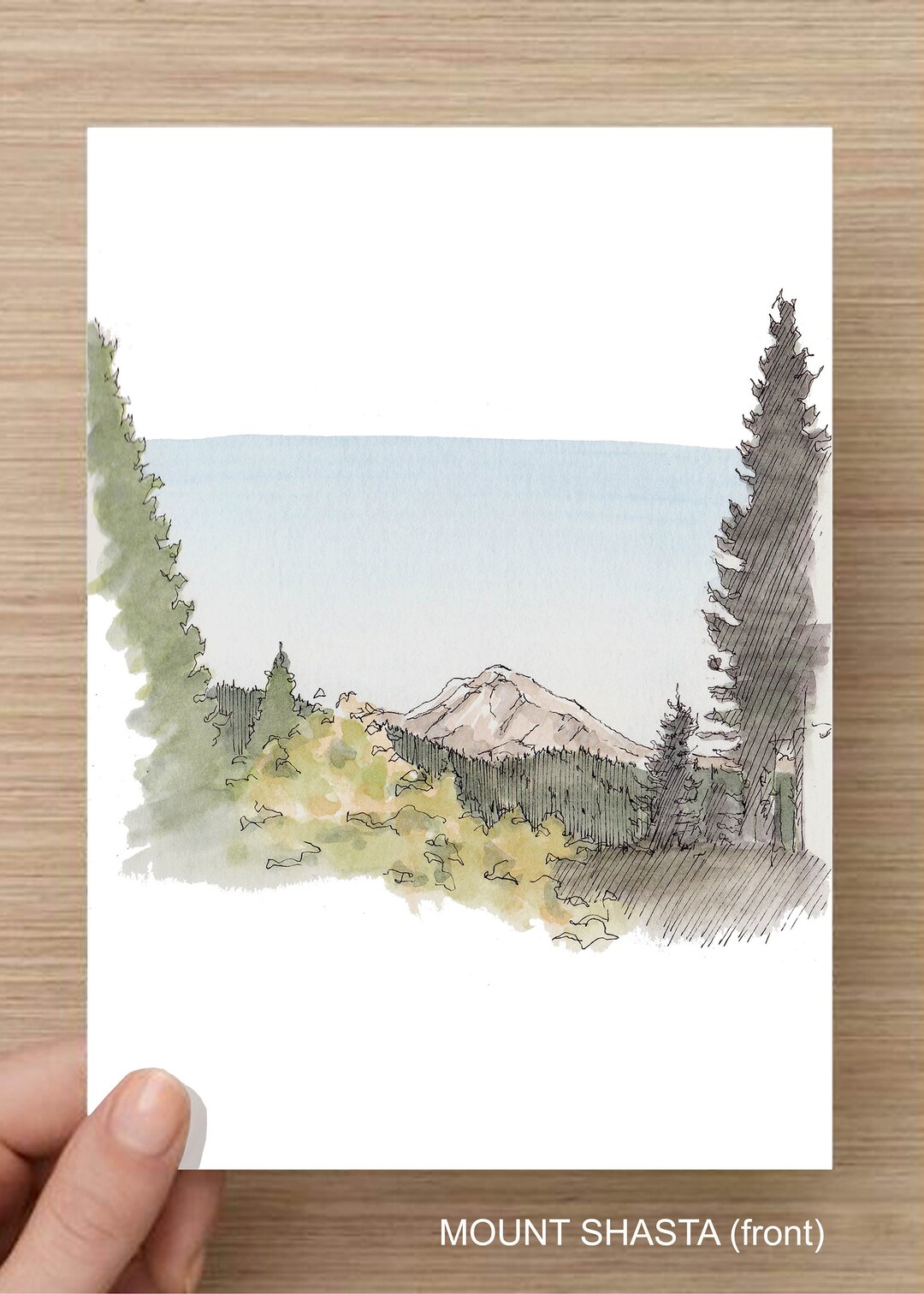 MOUNT SHASTA Ink and Watercolor Art Prints Drawing - Etsy