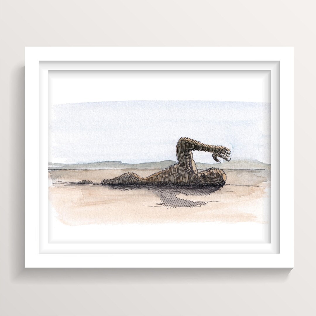 Merman Desert Swimmer Sculpture | Watercolor & Ink Print | Drawn There ...