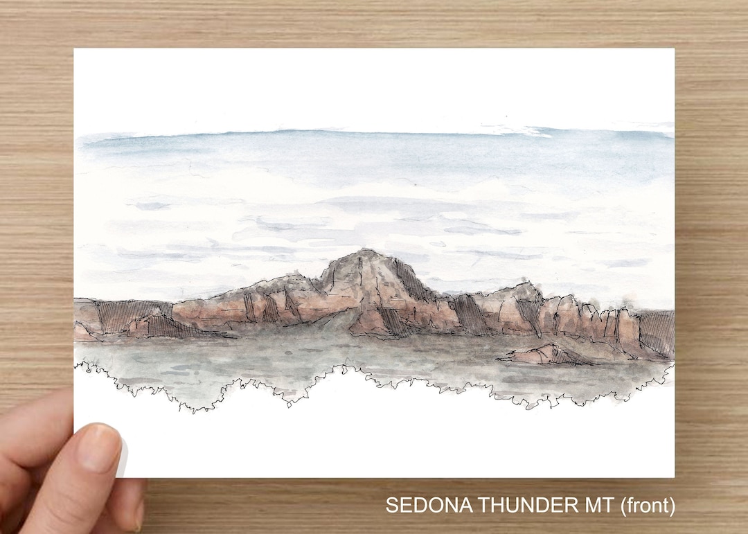 SEDONA THUNDER MT - Ink and Watercolor, Art Print, Drawing, Mountain ...