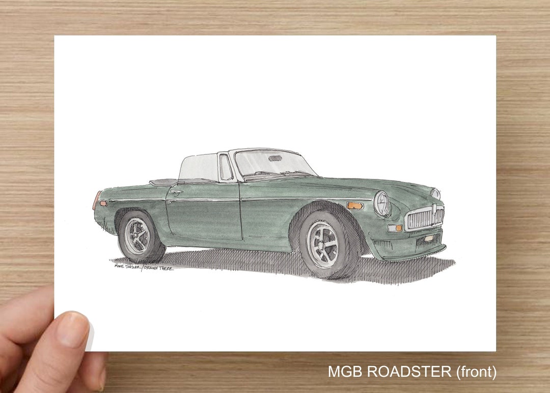 MGB ROADSTER - Classic Car, Vintage, Convertible, Ink Drawing ...