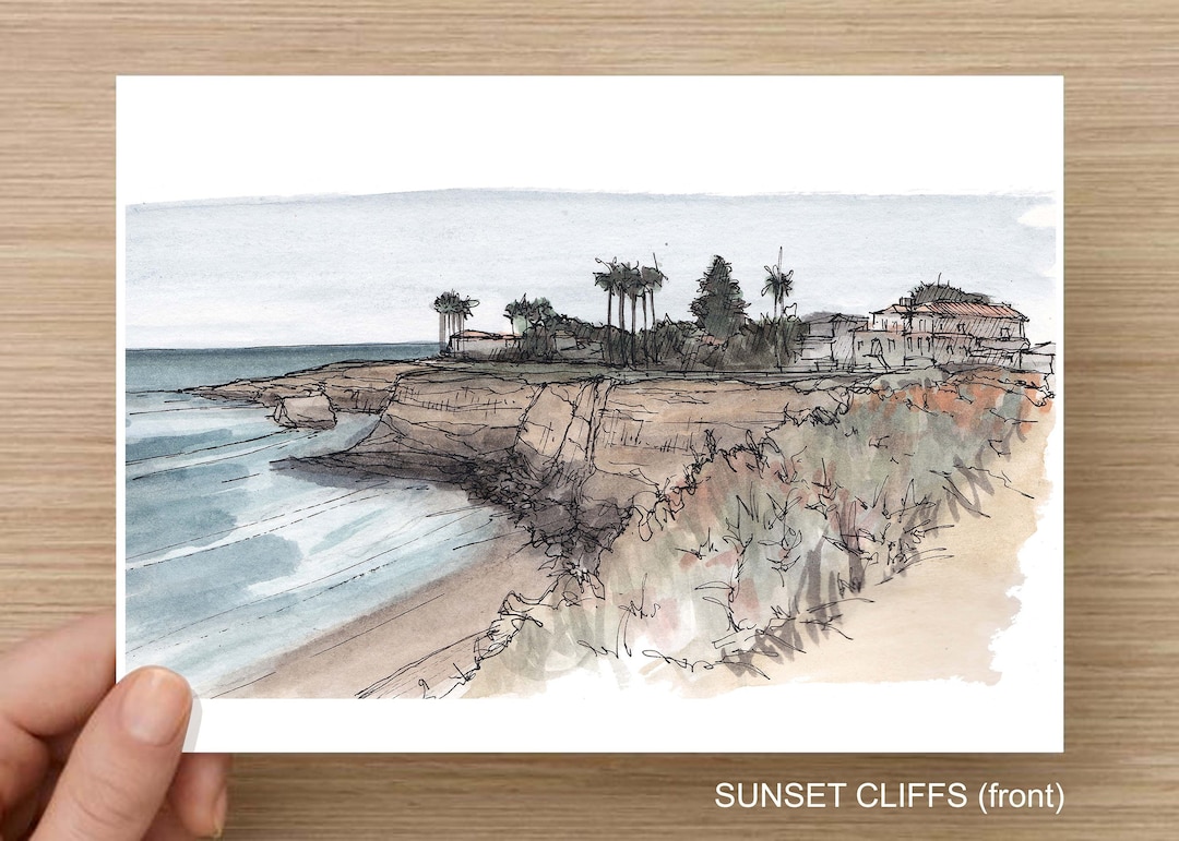 SUNSET CLIFFS - San Diego, Pacific Ocean, California, Pen and Ink, Art ...