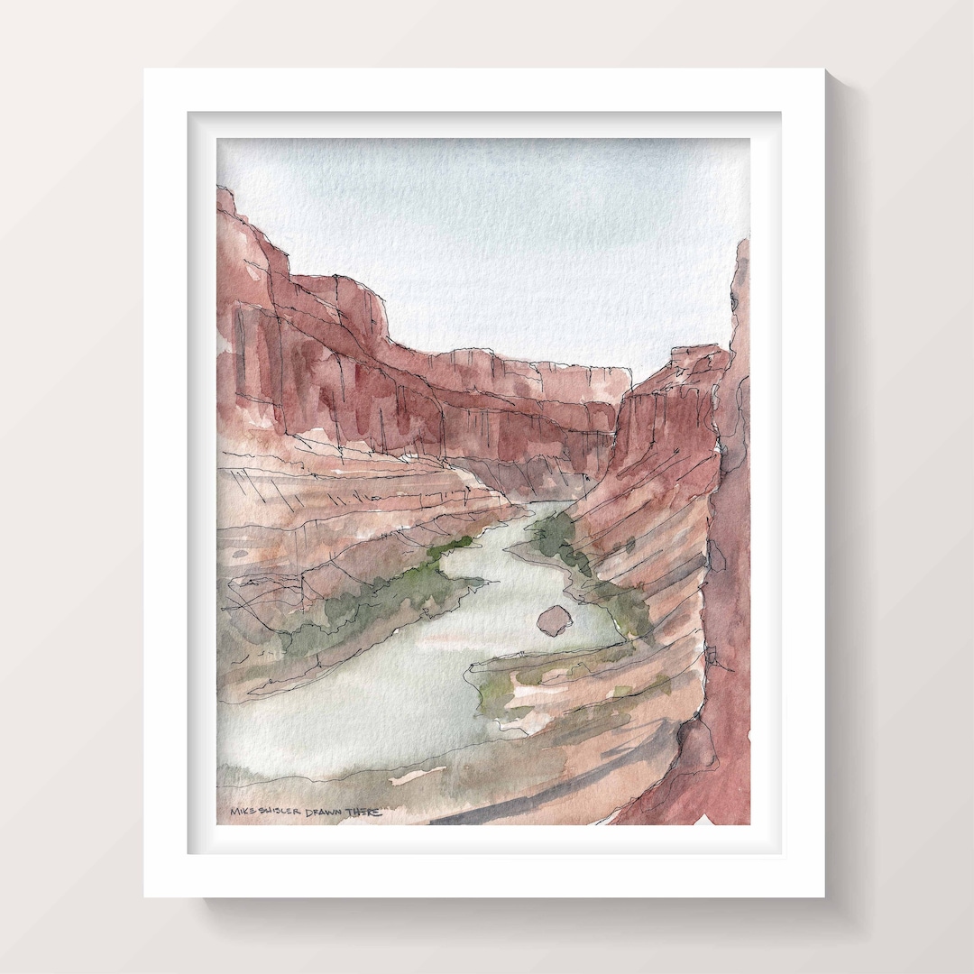 GRAND CANYON - Colorado River, Landscape Watercolor Painting Drawing ...