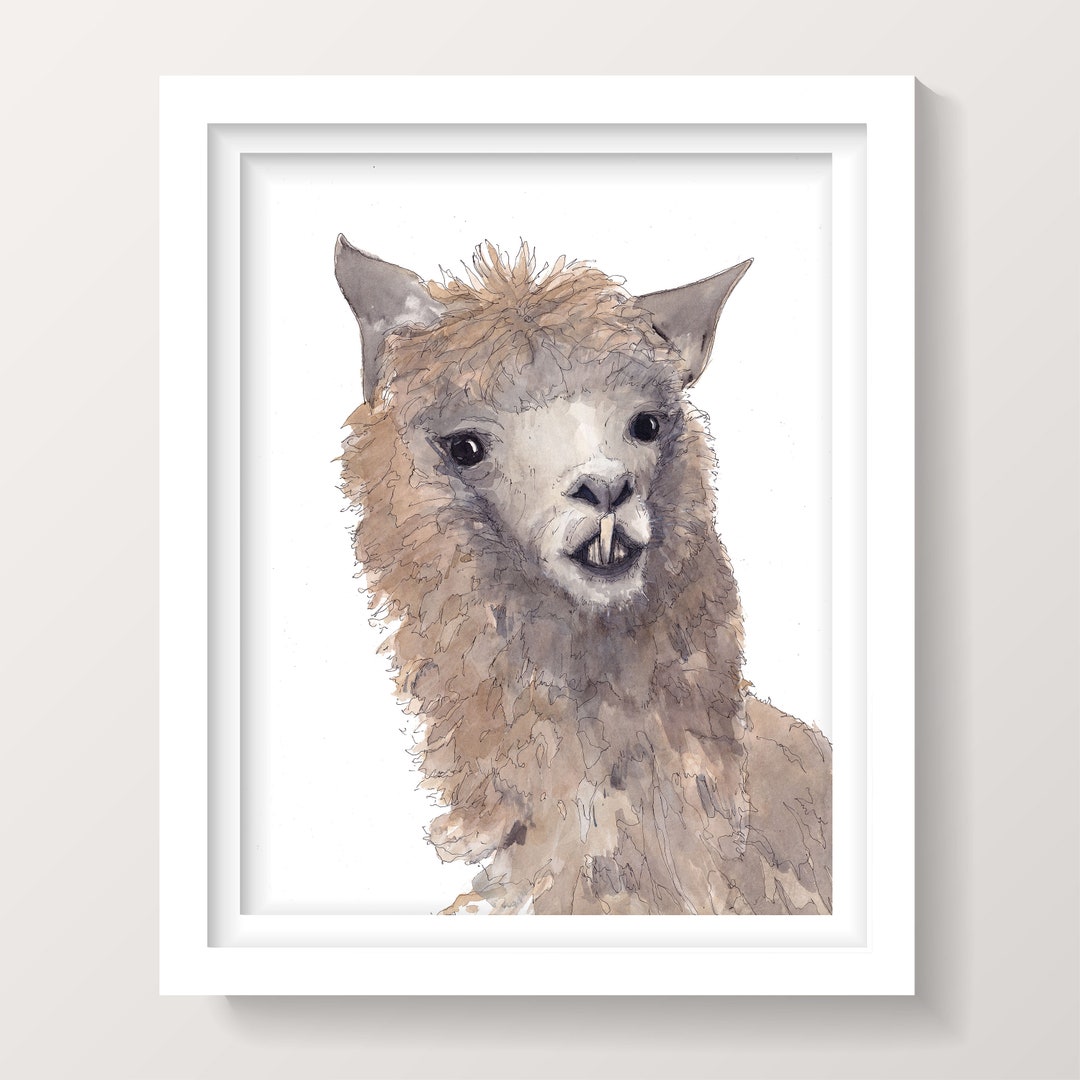 SNAGGLETOOTH ALPACA - Animal Watercolor Painting, Ugly Animals, Side ...