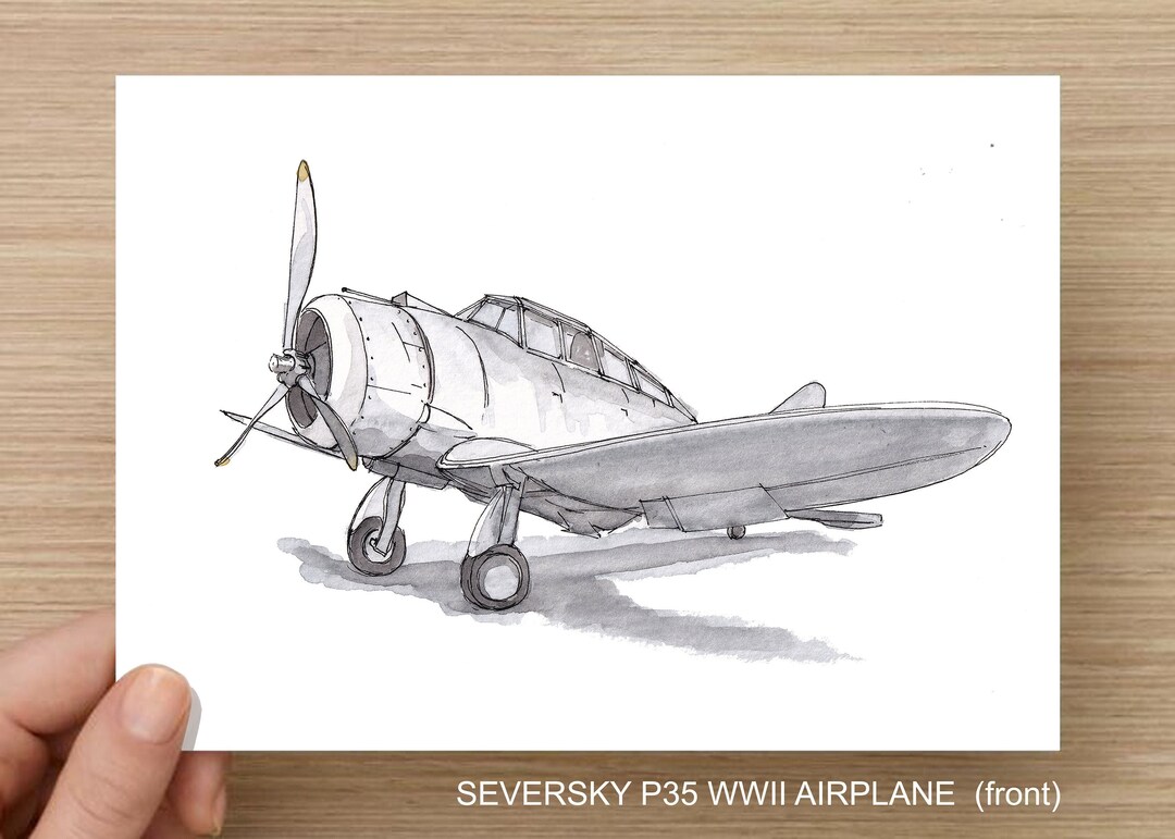 SEVERSKY P35 AIRPLANE - WWII, Fighter Plane, Military, Air Force, Ink ...