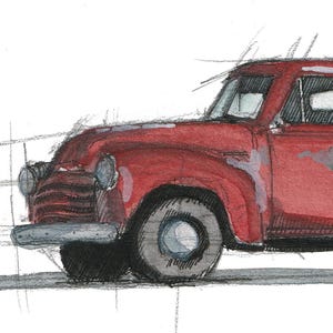 CLASSIC CHEVY PICKUP - Truck, Red, Vintage, Chevrolet, Drawing, Ink ...