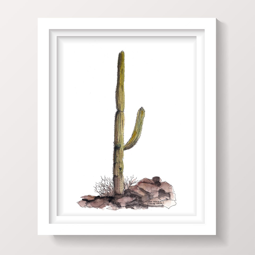 SAGUARO CACTUS - Desert Art Watercolor Painting, Nature Plant Life Art ...