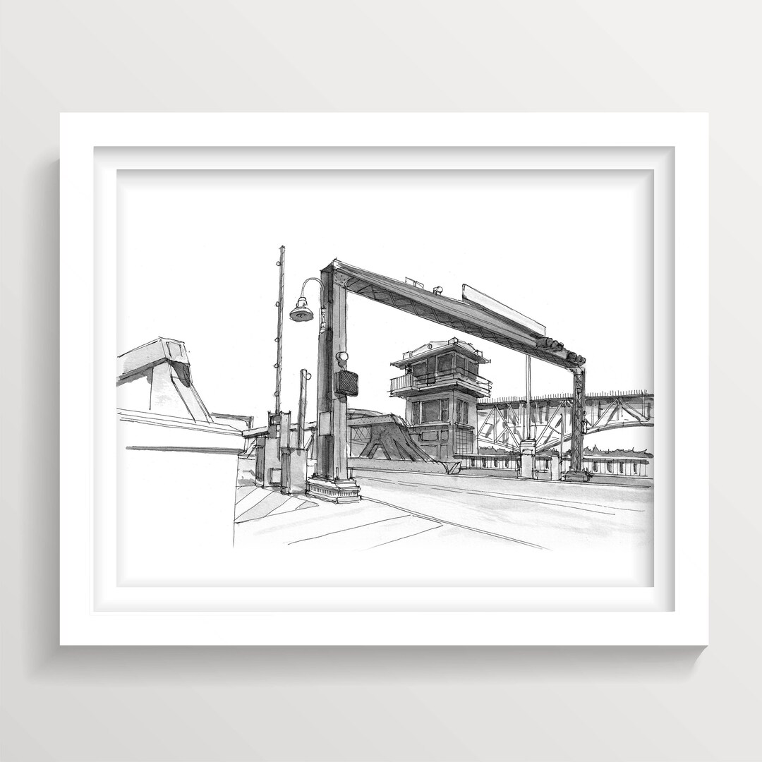 FREMONT BRIDGE SEATTLE - Washington, Drawbridge, Architectural Pen and ...