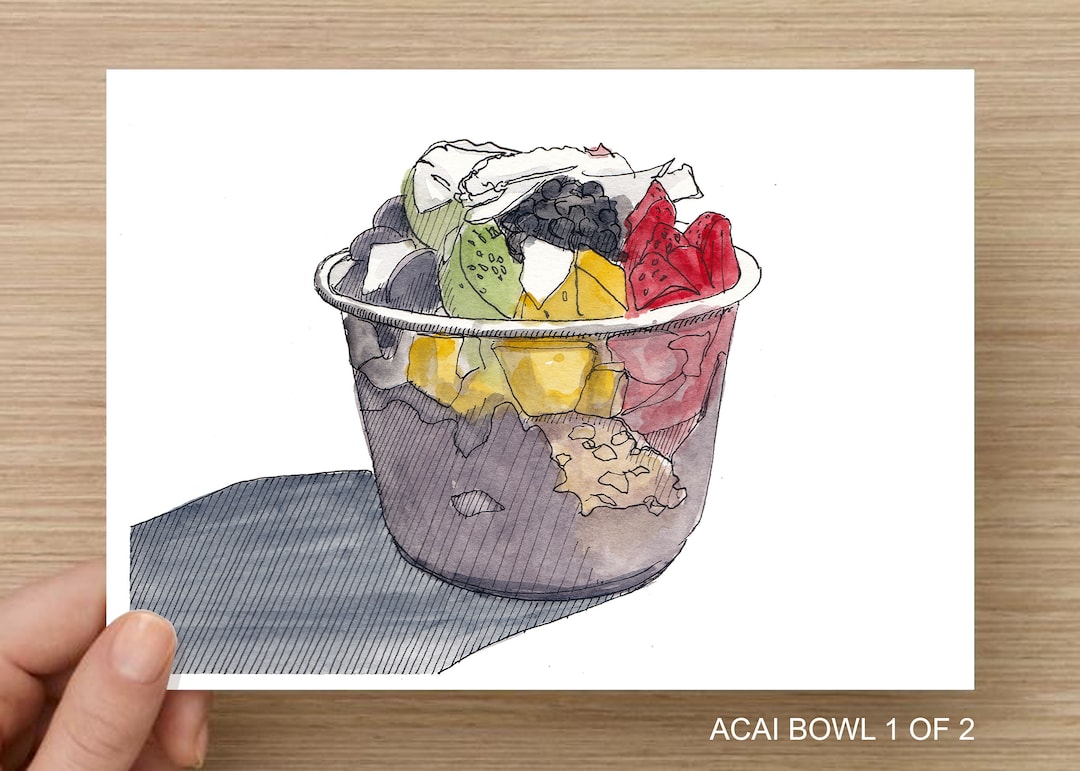 ACAI BOWL WATERCOLOR - Order Includes Two Drawings, Art Print, Plein ...