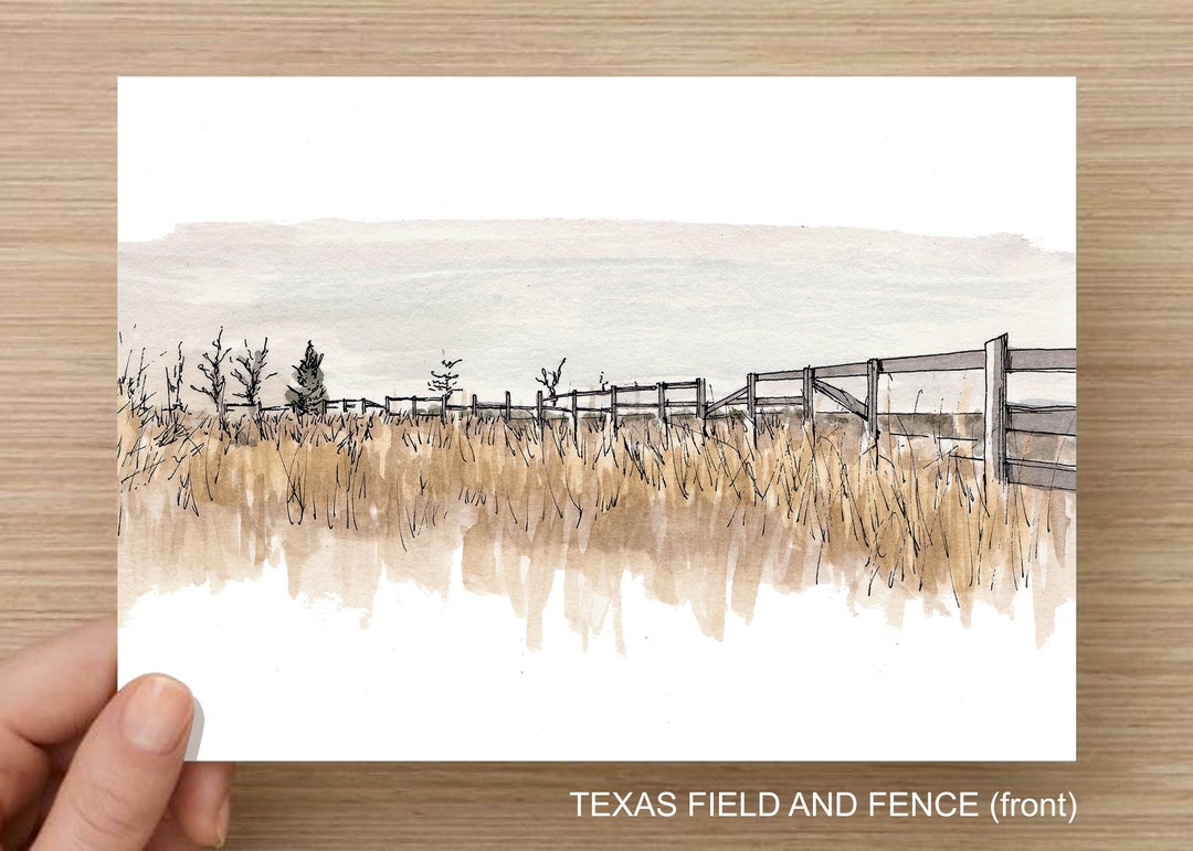FIELD AND FENCE in Texas - Ink and Watercolor Landscape Painting ...