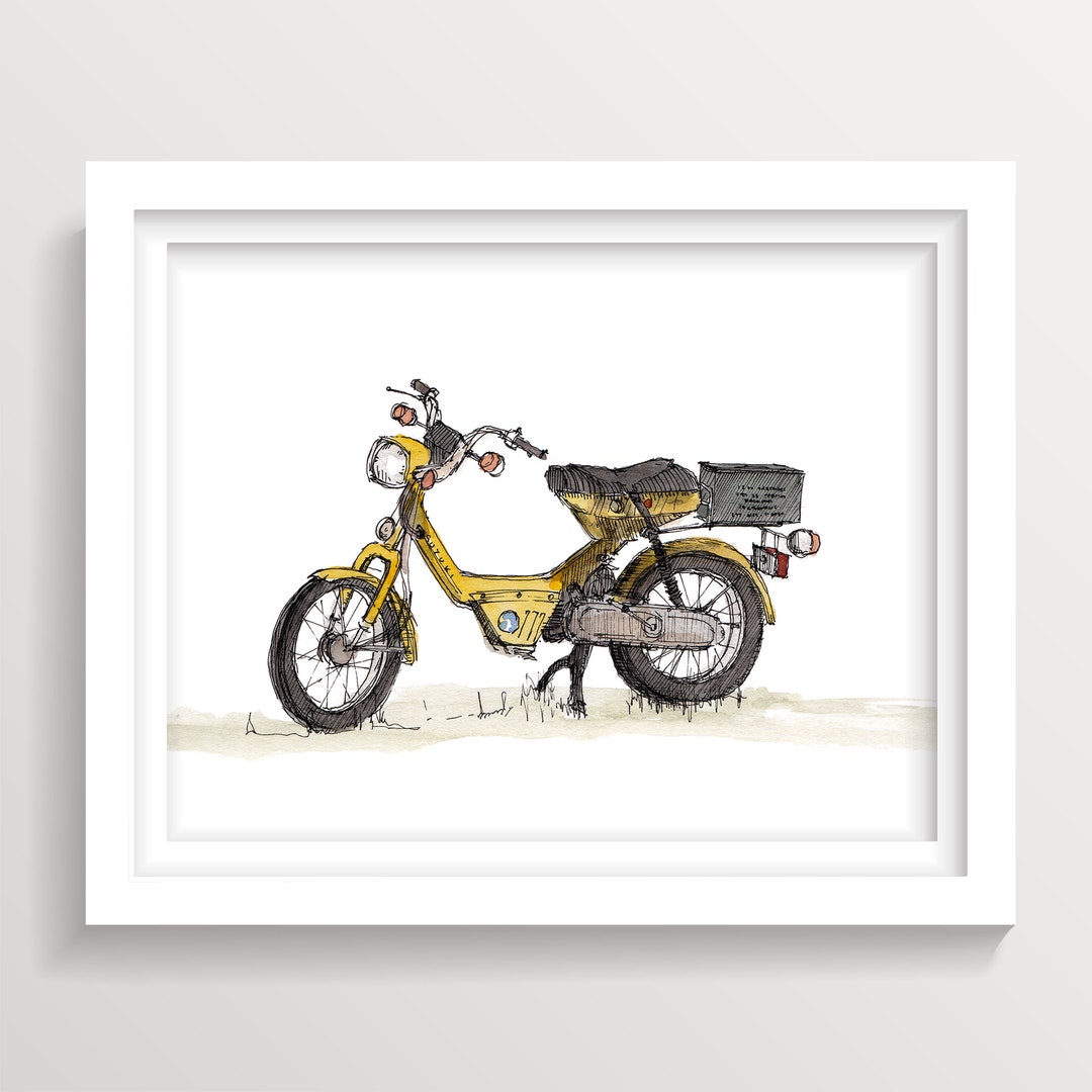 SUZUKI MOPED SCOOTER - Vintage, Classic, Yellow, 50cc, Drawing ...