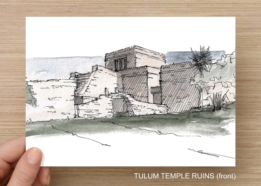 TULUM TEMPLE RUINS - Mayan Architecture, Stone, Quintanaroo, Drawing ...