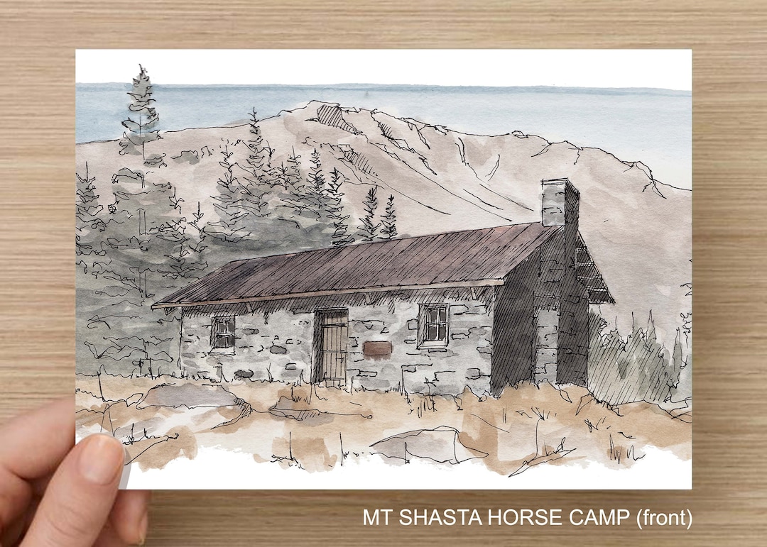 MOUNT SHASTA CABIN - Ink and Watercolor, Art Prints, Drawing, Horse ...
