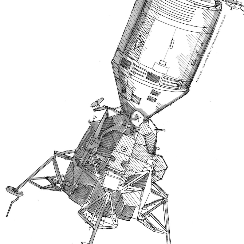 Apollo 11 Lunar Module – Printable Wall Art | Pen and Ink Space ...