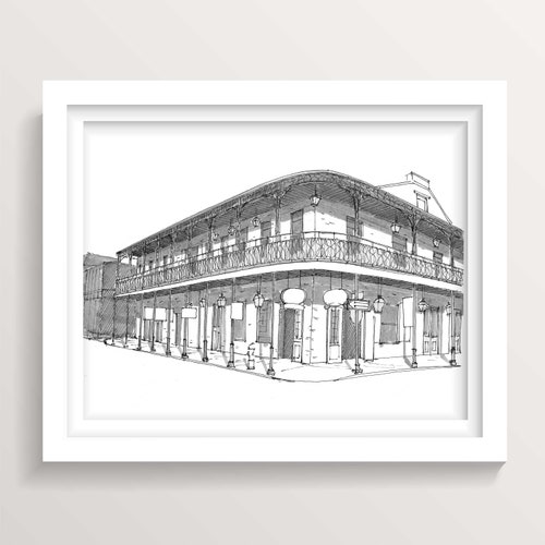 French Quarter Print New Orleans Art Street Drawing Street - Etsy