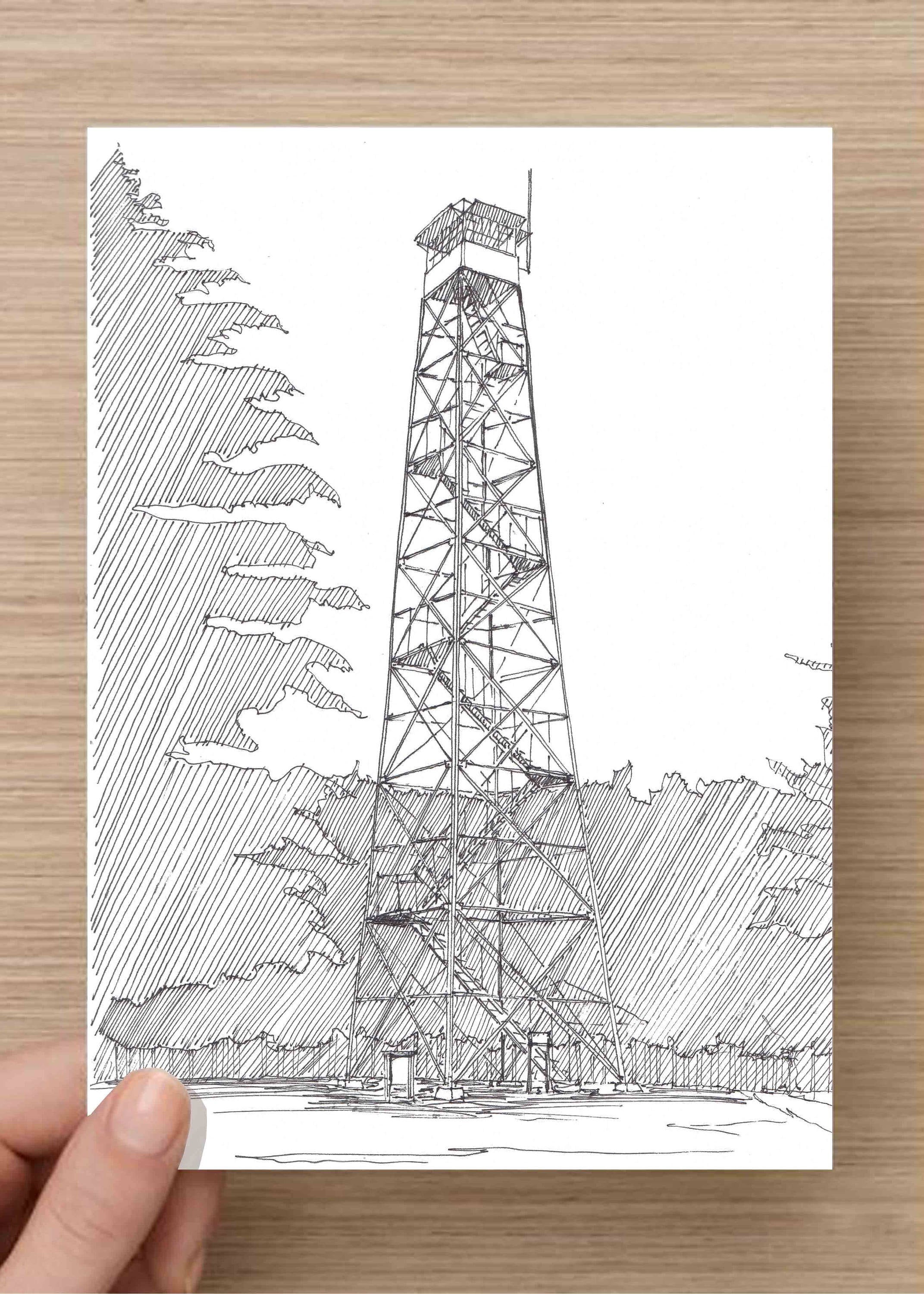 FIRE TOWER Watkins Glen, New York - Forest Service, Wildfire, Pen and ...