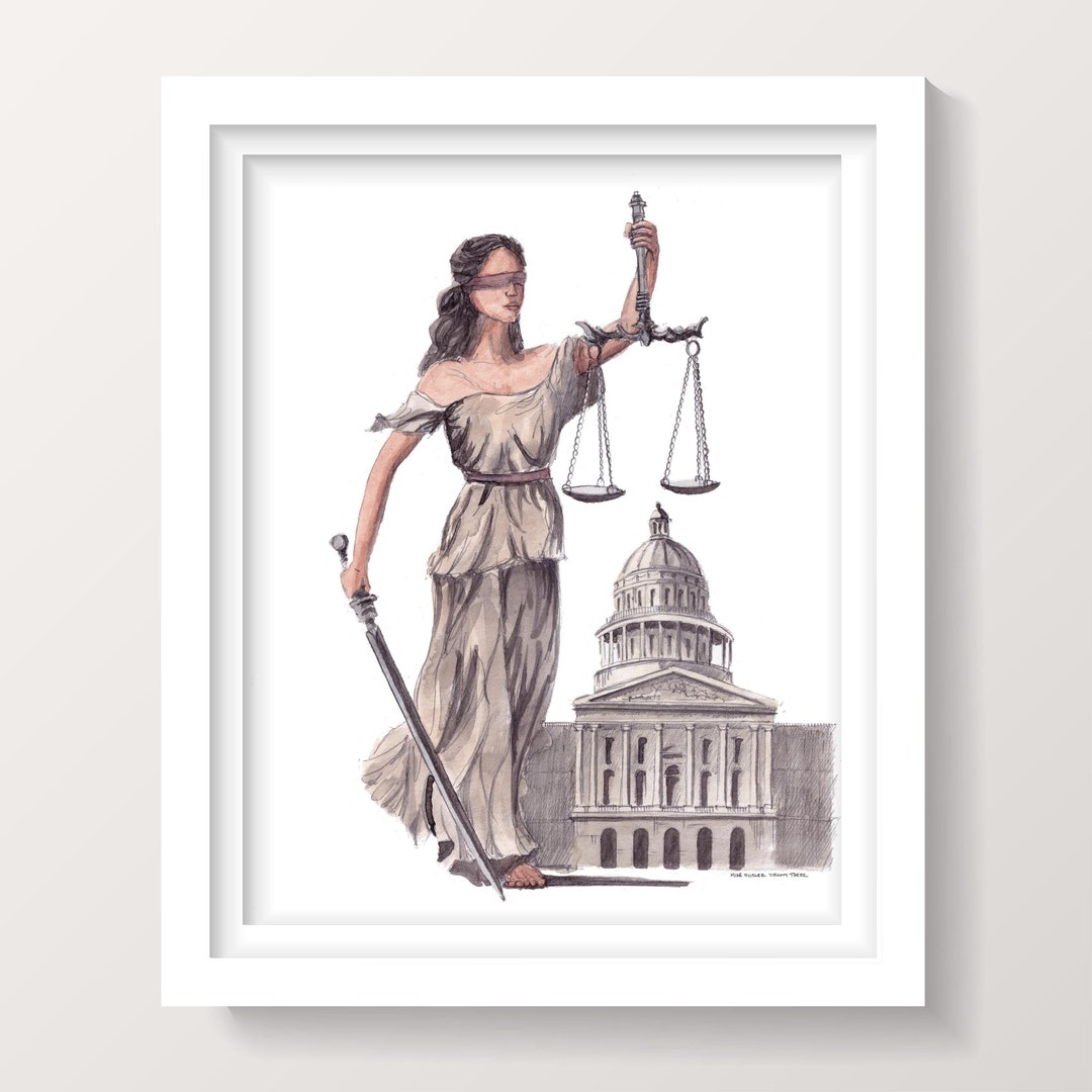 LADY JUSTICE - Scales of Justice Watercolor Painting With Capitol ...
