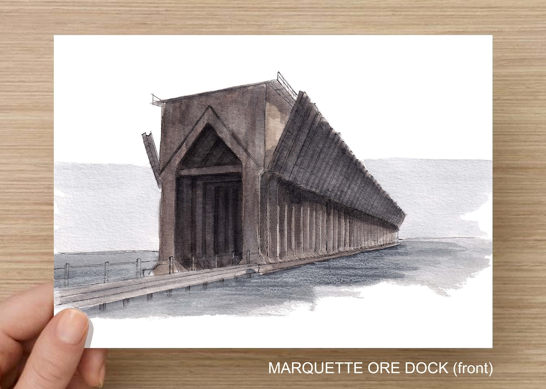Marquette Ore Dock Watercolor Painting – Great Lakes Architecture Print ...