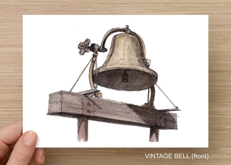 VINTAGE BRASS BELL Drawing Watercolor Painting Ink and - Etsy
