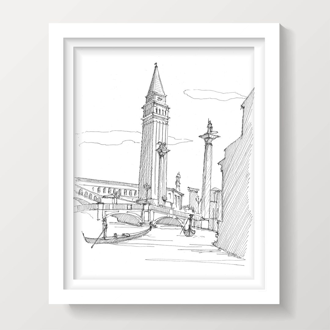 VENICE INK DRAWING - Venetian Hotel, Las Vegas, Grand Canal, St. Mark's ...