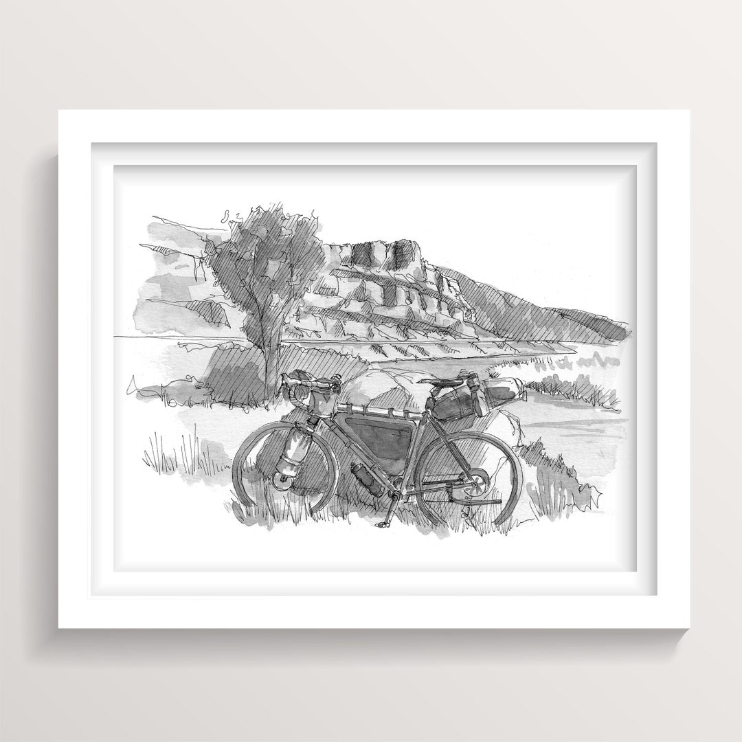 BIKEPACKING BIKE - Colorado Pen and Ink Drawing, Cycling, Camping, Gear ...