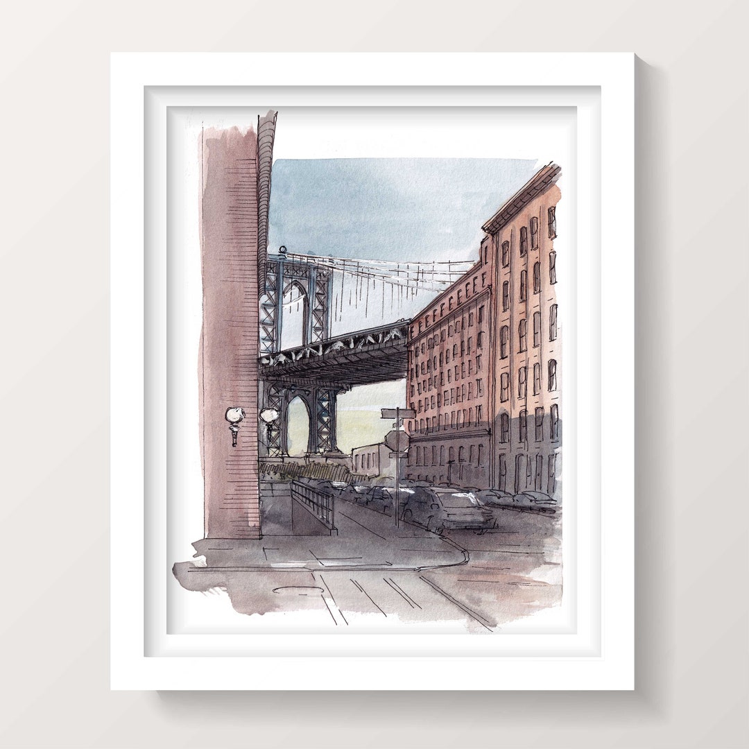 BROOKLYN DUMBO BRIDGE - Manhattan Bridge, New York City, Ink and ...