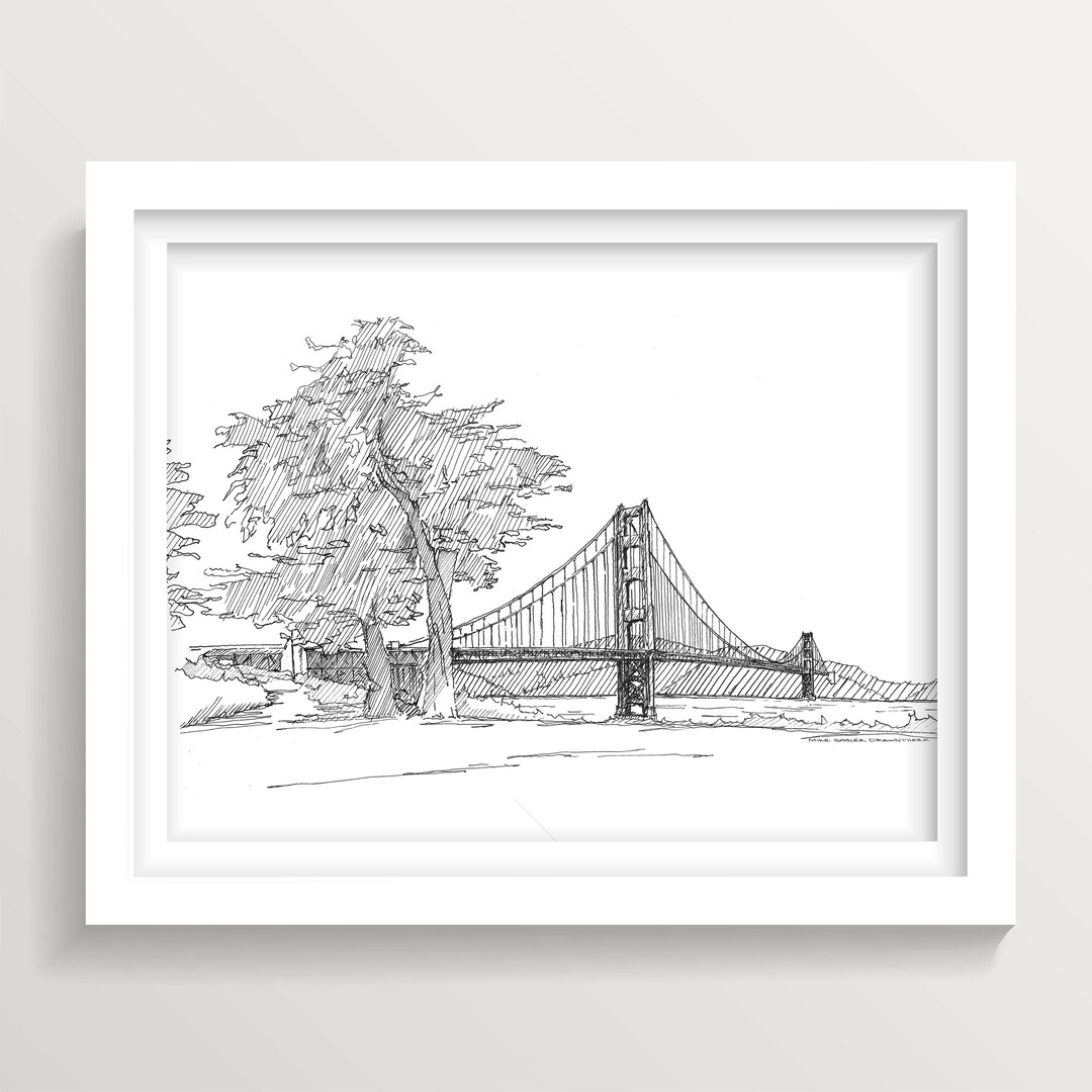 GOLDEN GATE BRIDGE - San Francisco, California, Bay, Pen and Ink ...