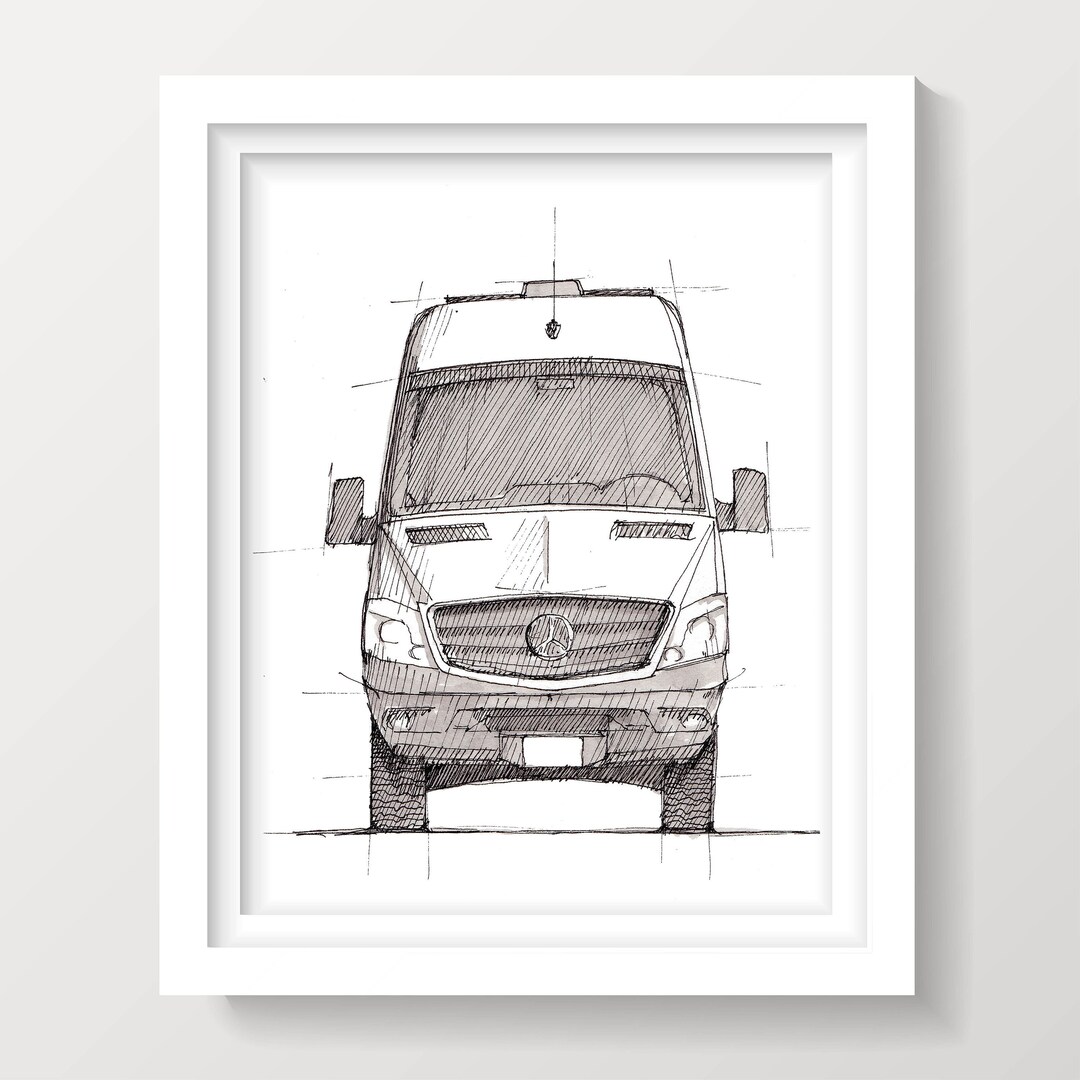 SPRINTER CAMPER VAN - Pen and Ink, Drawing, Sketch, Art Print, Vanlife ...