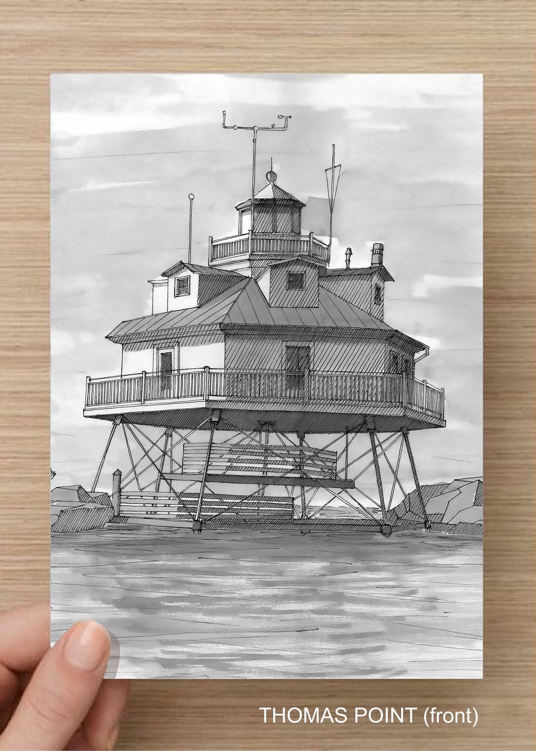 THOMAS POINT LIGHTHOUSE - Chesapeake Bay, Maryland, East Coast, Ink ...