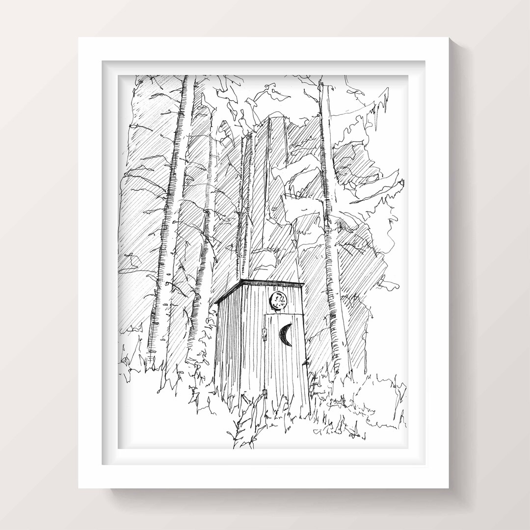 OUTHOUSE - Bathroom Art, Toilet, Privy, Indoor Plumbing, Woods, Drawing ...