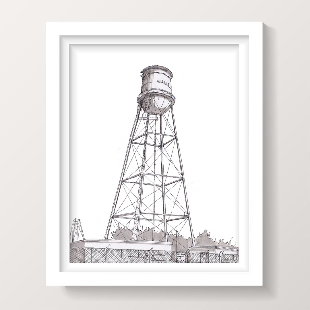 MARFA WATER TOWER - Marfa Texas, West Texas Art, Pen and Ink Drawing ...