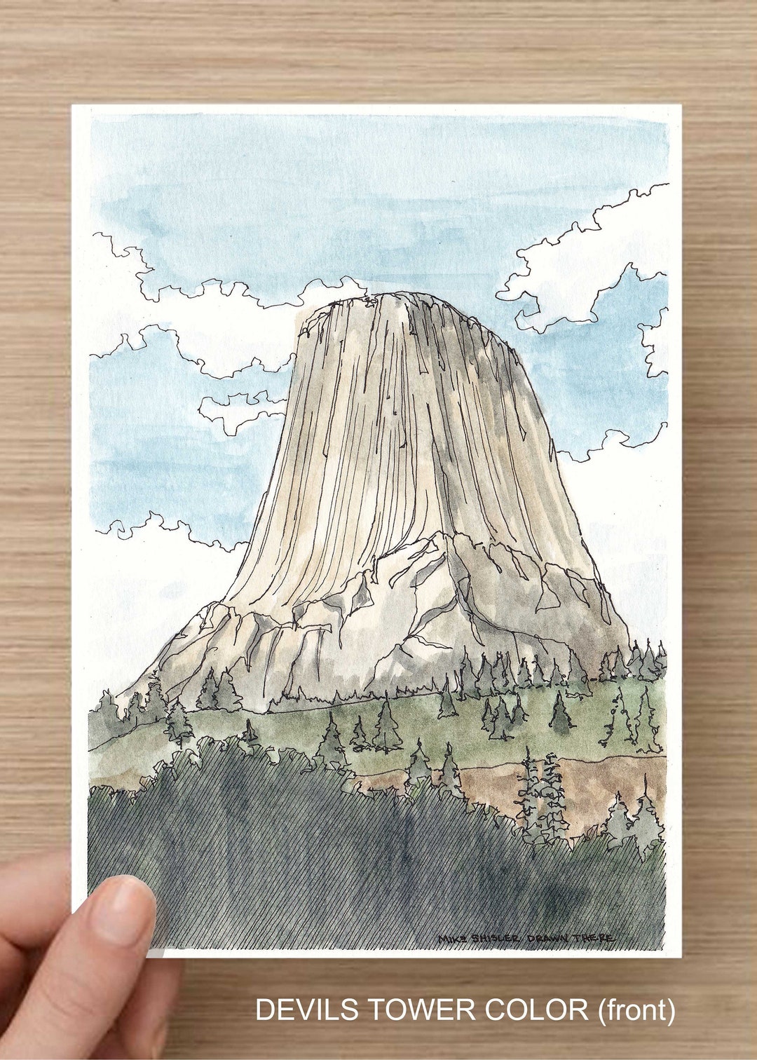 DEVILS TOWER COLOR, Wyoming, National Monument, Rock Climbing, Drawing ...
