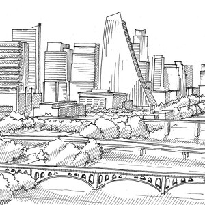 AUSTIN TEXAS SKYLINE - Colorado River, Downtown Architecture, Ink Line ...
