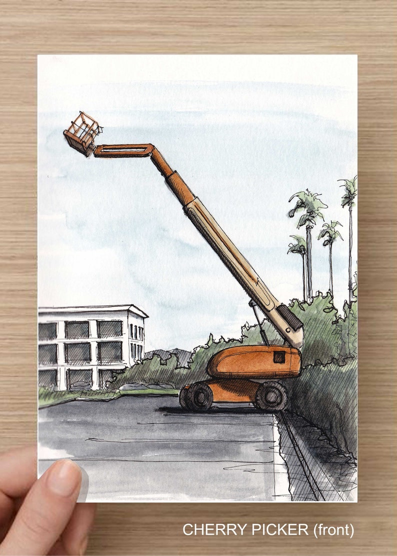 Cherry Picker Watercolor Painting – Boom Lift Ink Drawing Art Print - Etsy